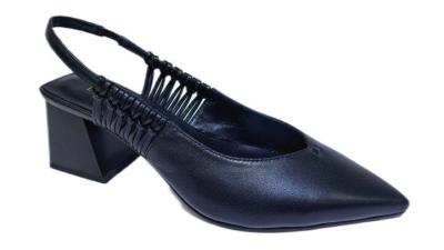 China Women Pointed Toe Perforated Slingback Pumps Metal Square Buckle Block Heel Sandals Office Ladies Comfort Leather Back Strap Dress Shoes for sale