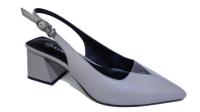China Women Pointed Toe Perforated Slingback Pumps Metal Square Buckle Block Heel Sandals Office Ladies Comfort Leather Back Strap Dress Shoes for sale