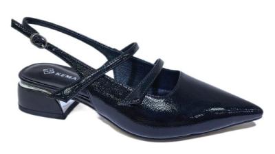 China Women Pointed Toe Double Strap Slingback Low Block Heel Pumps Ladies Patent Leather Backless Dress Sandals For Office Daily Party for sale