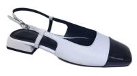 China Women Two Tone Square Toe Slingback Flat Pumps Ladies Color Block Leather Adjustable Buckle Backless Mary Jane Dress Shoes For Daily Office for sale
