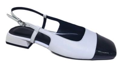 China Women Two Tone Square Toe Slingback Flat Pumps Ladies Color Block Leather Adjustable Buckle Backless Mary Jane Dress Shoes For Daily Office for sale