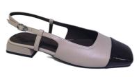 China Women Two Tone Square Toe Slingback Flat Pumps Ladies Color Block Leather Adjustable Buckle Backless Mary Jane Dress Shoes For Daily Office for sale
