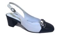 China Women Two Tone Slingback Block Heel Pumps With Metal Chain Decoration for sale