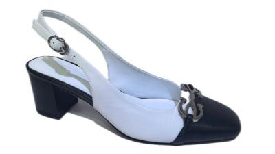 China Women Two Tone Slingback Block Heel Pumps With Metal Chain Decoration for sale