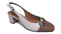 China Women Two Tone Slingback Block Heel Pumps With Metal Chain Decoration for sale