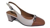 China Women Two Tone Slingback Block Heel Pumps With Metal Chain Decoration for sale