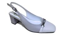 China Women Two Tone Slingback Block Heel Pumps With Metal Chain Decoration for sale
