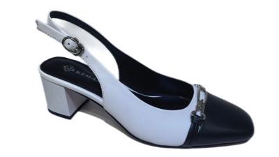 China Women Two Tone Slingback Block Heel Pumps With Metal Chain Decoration for sale