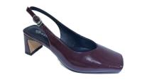 China Women Square Toe Perforated Slingback Pumps Metal Square Buckle Block Heel Sandals Office Ladies Comfort Leather Back Strap Dress Shoes for sale