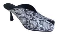 China Women Snake Print Peep Toe Mules Stiletto High Heels Slip On Slipper Heels For Party Club Daily Wear for sale