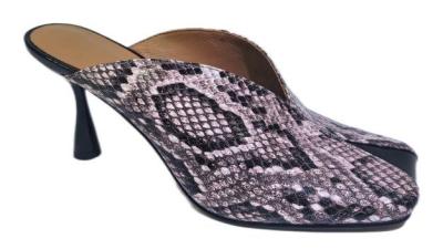 China Women Snake Print Peep Toe Mules Stiletto High Heels Slip On Slipper Heels For Party Club Daily Wear for sale