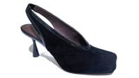 China Suede Slingback Pumps Women Square Toe Thin Flared Heel Backless Dress Heels For Evening Party for sale