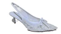 China Pastel Floral Lace Slingback Pumps Women Pointed Toe Thin Heel Mini Bow Backless Dress Heels For Wedding Party for sale