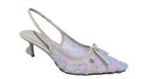 China Pastel Floral Lace Slingback Pumps Women Pointed Toe Thin Heel Mini Bow Backless Dress Heels For Wedding Party for sale