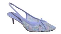 China Pastel Floral Lace Slingback Pumps Women Pointed Toe Thin Heel Mini Bow Backless Dress Heels For Wedding Party for sale