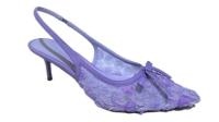 China Pastel Floral Lace Slingback Pumps Women Pointed Toe Thin Heel Mini Bow Backless Dress Heels For Wedding Party for sale