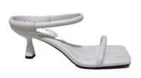 China Two-tone Strappy Sandals Women Square Toe Flared Kitten Heel Back Strap High Heels For Summer Club for sale