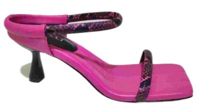 China Two-tone Strappy Sandals Women Square Toe Flared Kitten Heel Back Strap High Heels For Summer Club for sale