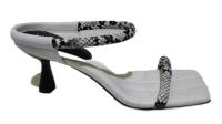 China Two-tone Strappy Sandals Women Square Toe Flared Kitten Heel Back Strap High Heels For Summer Club for sale