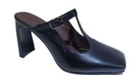 China Women Square Toe Slide Mules Sandals, Adjustable Buckle Strap Mid Block Heel Open Back Fashion Slides for sale