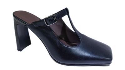 China Women Square Toe Slide Mules Sandals, Adjustable Buckle Strap Mid Block Heel Open Back Fashion Slides for sale