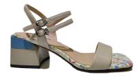 China Women Two Buckle Ankle Strap Wedge Sandals, Floral Printed Insole Color Block Block Heel Open Toe Summer Sandals for sale