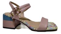 China Women Two Buckle Ankle Strap Wedge Sandals, Floral Printed Insole Color Block Block Heel Open Toe Summer Sandals for sale