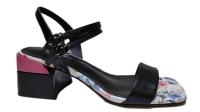 China Women Two Buckle Ankle Strap Wedge Sandals, Floral Printed Insole Color Block Block Heel Open Toe Summer Sandals for sale