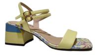 China Women Two Buckle Ankle Strap Wedge Sandals, Floral Printed Insole Color Block Block Heel Open Toe Summer Sandals for sale