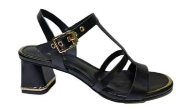 China Women Metal Trim Block Heel Slingback Sandals, Adjustable Buckle Ankle Strap Open Toe Summer Dress Shoes for sale