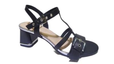 China Women Metal Trim Block Heel Slingback Sandals, Adjustable Buckle Ankle Strap Open Toe Summer Dress Shoes for sale