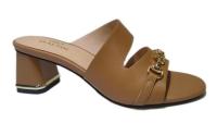 China Women's Leather Slide Mule Sandals, Gold Horsebit Buckle Two Strap Block Heel Slip On Summer Sandals for sale
