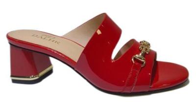China Women's Leather Slide Mule Sandals, Gold Horsebit Buckle Two Strap Block Heel Slip On Summer Sandals for sale
