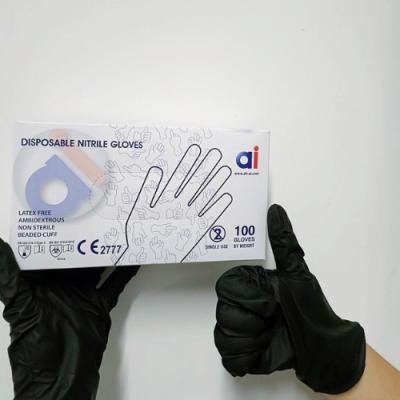 China Black Diamond Pattern Disposable Nitrile Gloves Non Slip 240mm Length 0.10mm Thickness for sale