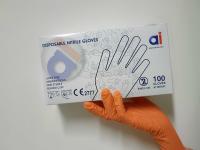 China Orange Disposable Nitrile Gloves Food Safe Latex Free Powder Free Size S M L XL for sale
