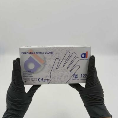 China Black Nitrile Exam Gloves 100 PCS Box Size Small Latex Free Powder Free Disposable Food Safe for sale