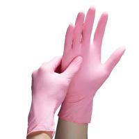 China Custom Pink Disposable Nitrile Gloves Powder Free Safety 100pcs Box S M L XL for sale