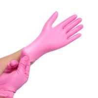 China Custom Pink Disposable Nitrile Gloves Powder Free Safety 100pcs Box S M L XL for sale
