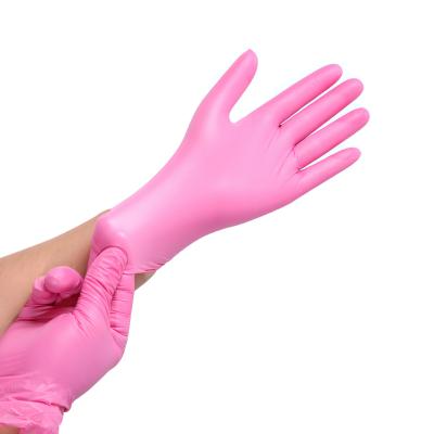 China Custom Pink Disposable Nitrile Gloves Powder Free Safety 100pcs Box S M L XL for sale