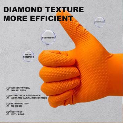 China Thicken Orange Synthetic Gloves Anti Slip Industrial Vinyl Nitrile Blend Diamond Texture 6 mil for sale