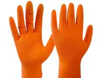 China Thicken Orange Synthetic Gloves Anti Slip Industrial Vinyl Nitrile Blend Diamond Texture 6 mil for sale