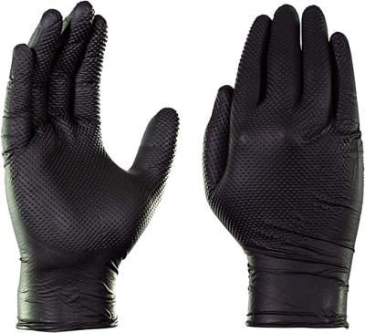 China Diamond Pattern Heavy Duty Black Nitrile Gloves Powder Free for sale