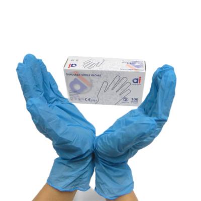 China Blue Nitrile Disposable Gloves 100pcs Box Powder Free Latex Free Food Safe Industrial Medical Exam for sale