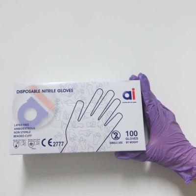 China Disposable Blue Purple Nitrile Powder Free Medical Examination Gloves 240mm Length 0.10mm Thickness for sale