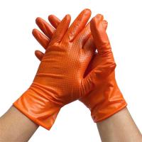 China Heavy Duty Black Orange Diamond Textured Palm Grip Reusable Nitrile Work Gloves for sale