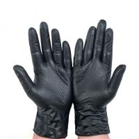 China Heavy Duty Orange Textured Nitrile Gloves 0.10mm Thickness Anti Oil Diamond Grip for Engine Repair for sale