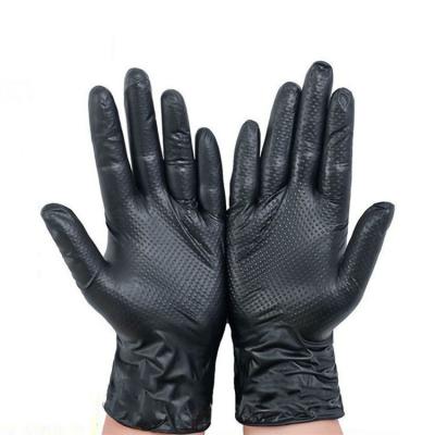 China Heavy Duty Orange Textured Nitrile Gloves 0.10mm Thickness Anti Oil Diamond Grip for Engine Repair for sale