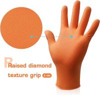 China 6mil 8mil Nitrile Diamond Texture Gloves Powder Free Orange Nitrile Gloves for sale