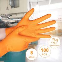 China 8 Mil Thickened Orange Diamond Grip Nitrile Gloves Powder Free Food Grade Waterproof 240mm for sale