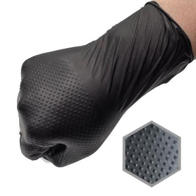 China Safety Black /Orange Pure Nitrile Gloves Diamond Pattern Waterproof Comfortable Black Gloves for sale